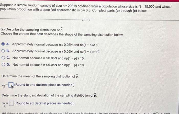 Solved Suppose a simple random sample of size n=200 is | Chegg.com