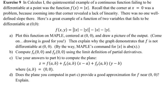 Solved Exercise 9 In Calculus I, the quintessential example | Chegg.com