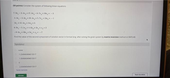 Solved (50 points) Consider the system of following linear | Chegg.com