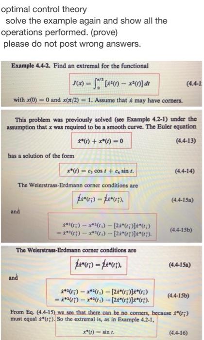 Solved optimal control theory solve the example again and | Chegg.com