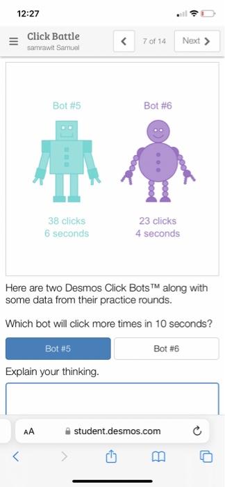Solved Here are two Desmos Click Bots M along with some data | Chegg.com