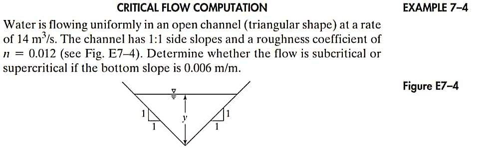 Solved EXAMPLE 7-4 CRITICAL FLOW COMPUTATION Water is | Chegg.com