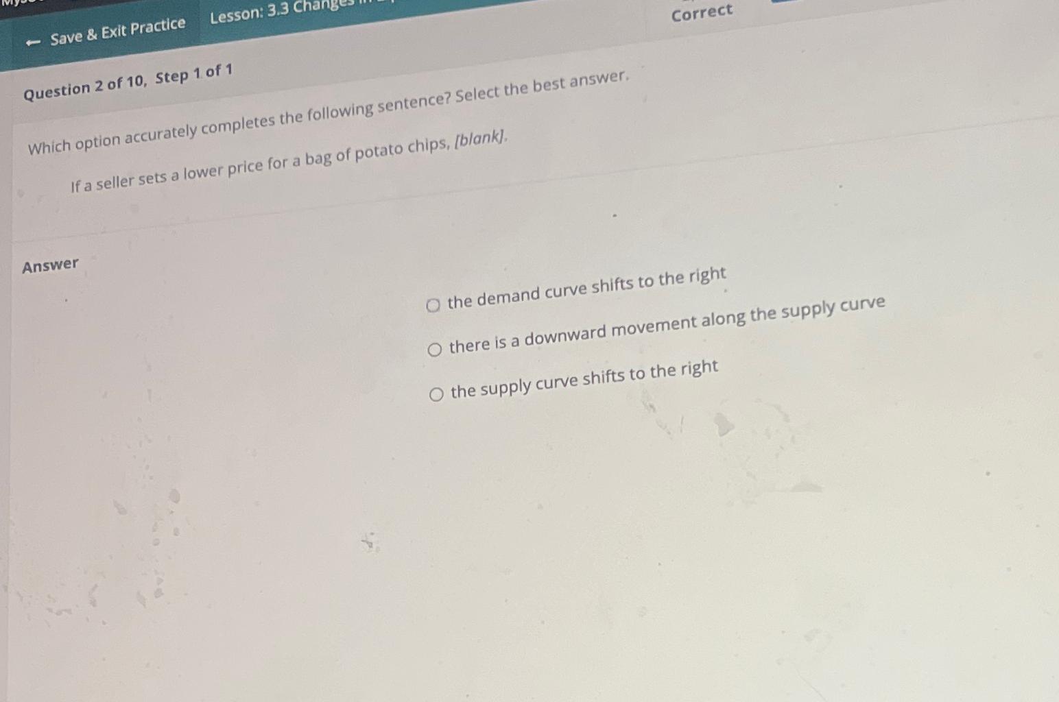 Solved Save & Exit PracticeLesson: 3.3CorrectQuestion 2 ﻿of | Chegg.com