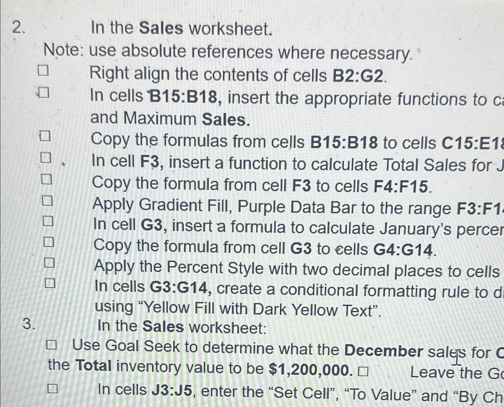 Solved In the Sales worksheet.Note: use absolute references | Chegg.com
