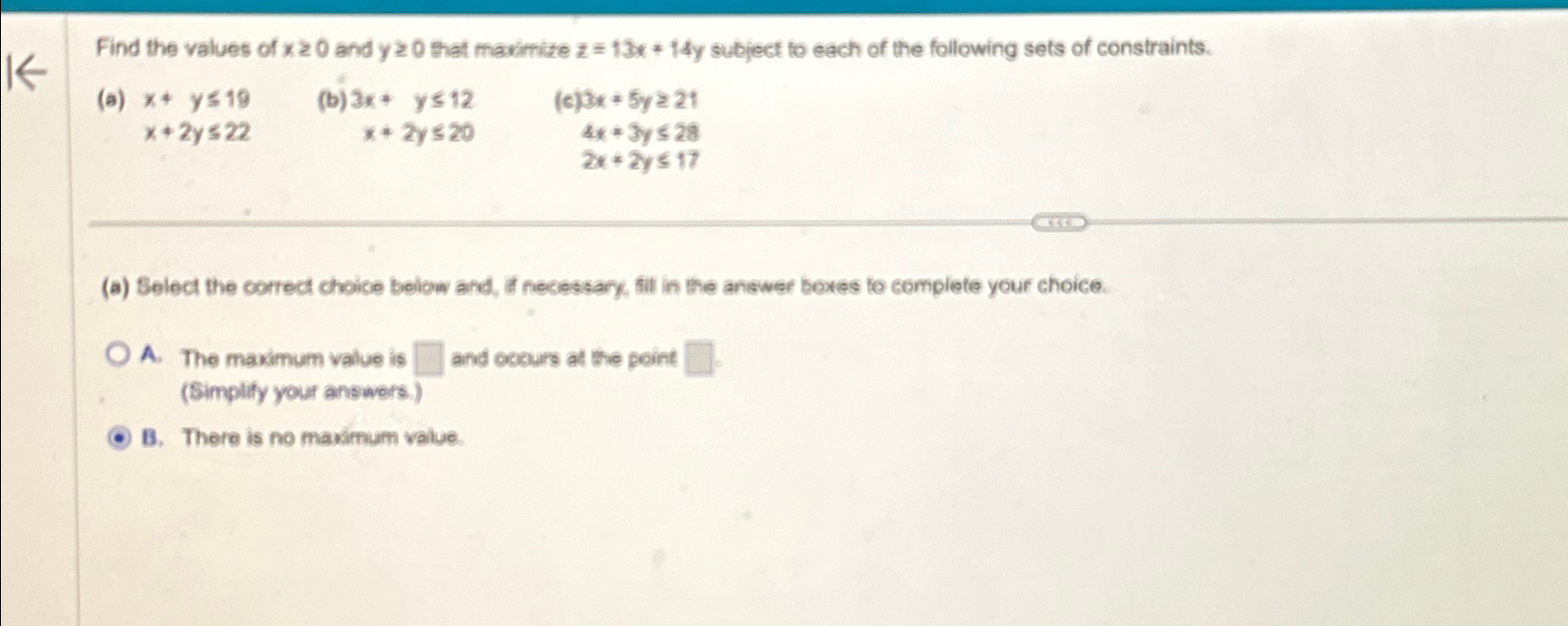 Solved Find the values of x≥0 ﻿and y≥0 ﻿that maximite | Chegg.com