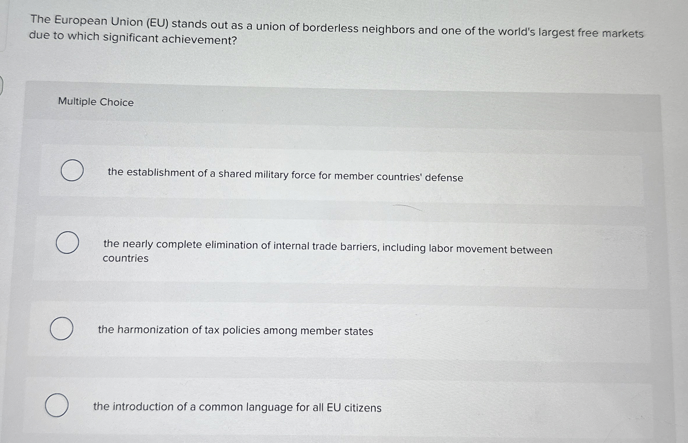 Solved The European Union (EU) ﻿stands out as a union of | Chegg.com