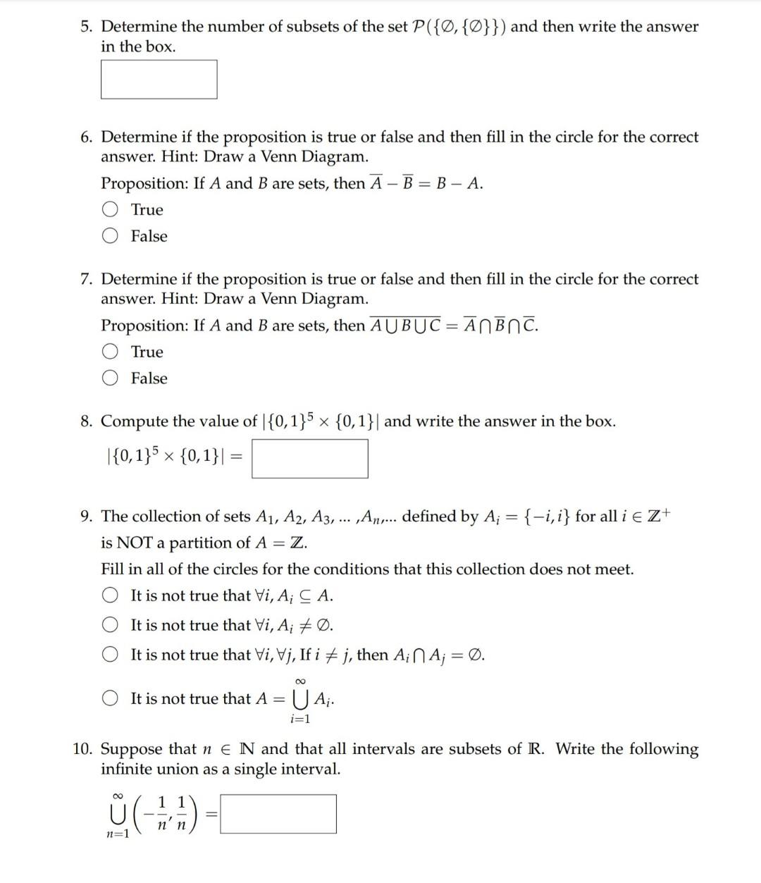Solved 5. Determine the number of subsets of the set | Chegg.com