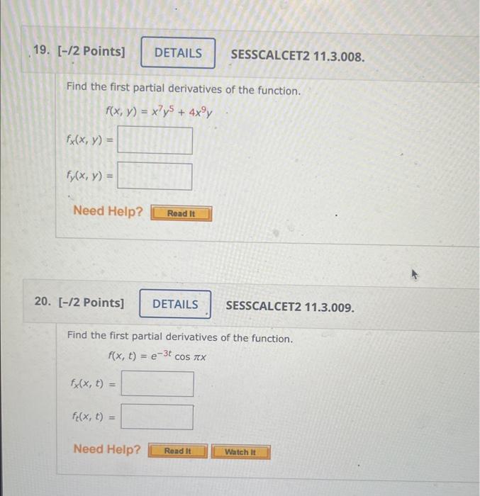 Solved SESSCALCET2 11.3.008. Find the first partial | Chegg.com