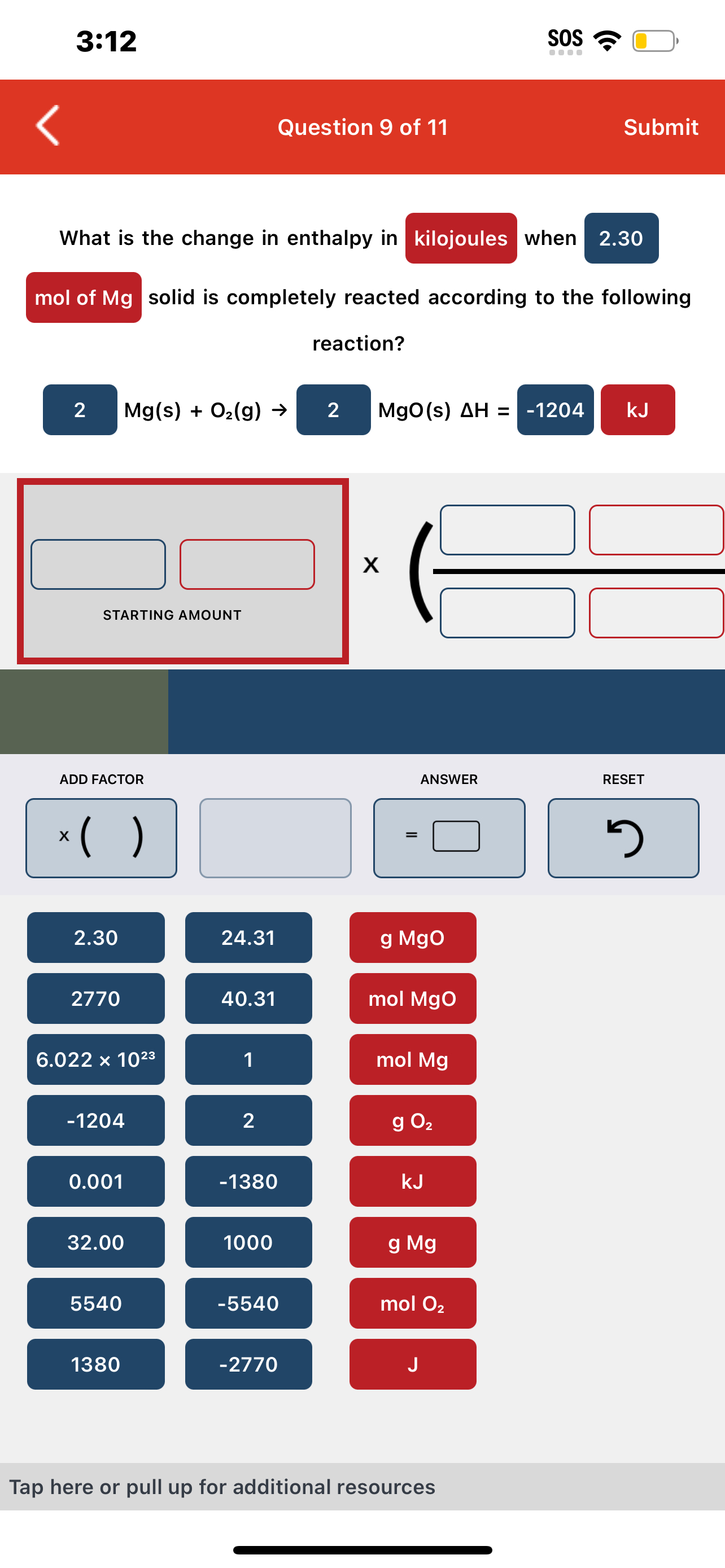 Solved 3:12Sos ? Question 9 ﻿of 11SubmitWhat is the change | Chegg.com