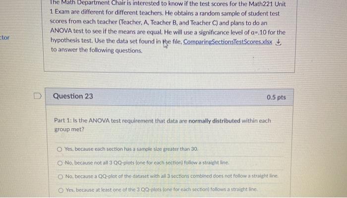 The Math Department Chair is interested to know if | Chegg.com