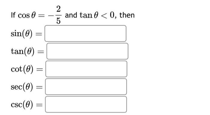 Solved If cosθ=−52 and tanθ