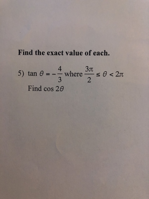 Solved Find the exact value of each. 5) tan 0 -- where 345 0 | Chegg.com