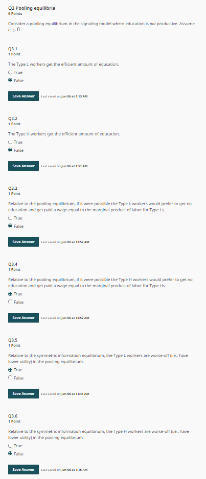 Solved Q3 ﻿Pooling equilibria6 ﻿PointsConsider a pooling | Chegg.com