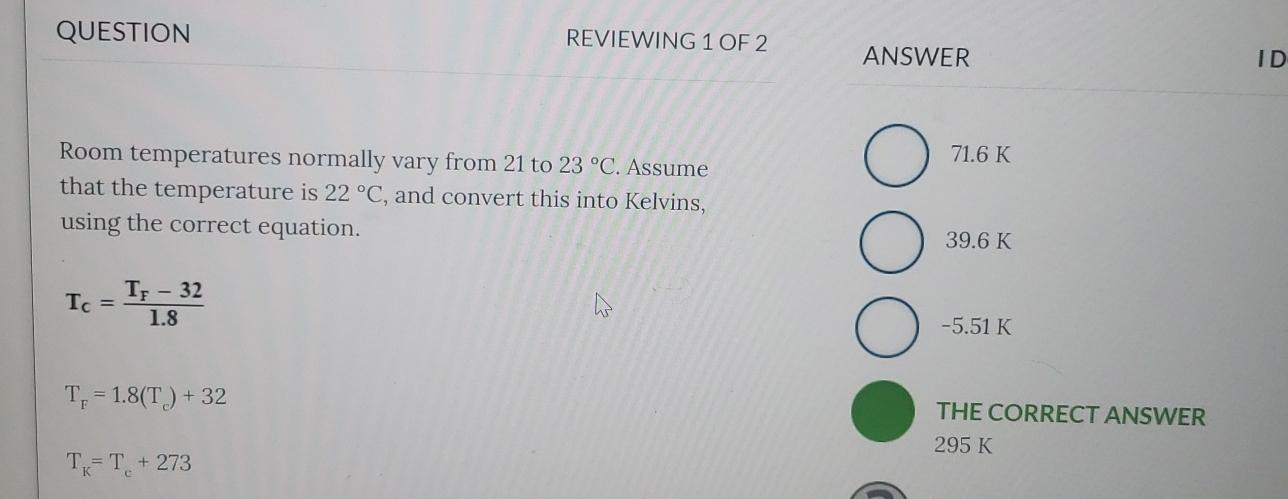 Solved QUESTIONREVIEWING 1 ﻿OF 2ANSWERRoom temperatures | Chegg.com
