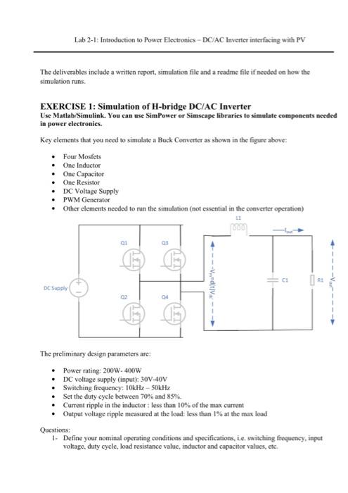 The deliverables include a written report, simulation | Chegg.com