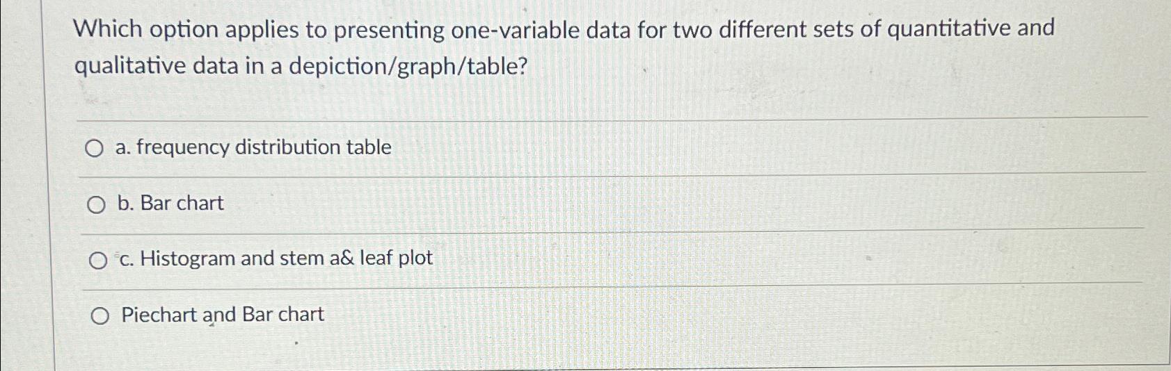 Solved Which option applies to presenting one-variable data | Chegg.com