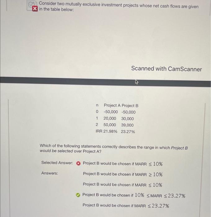 Solved Consider two mutually exclusive investment projects | Chegg.com