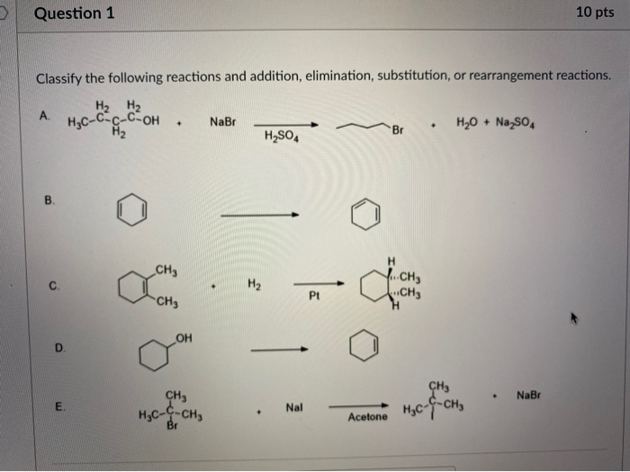 Solved Question 1 10 pts Classify the following reactions | Chegg.com