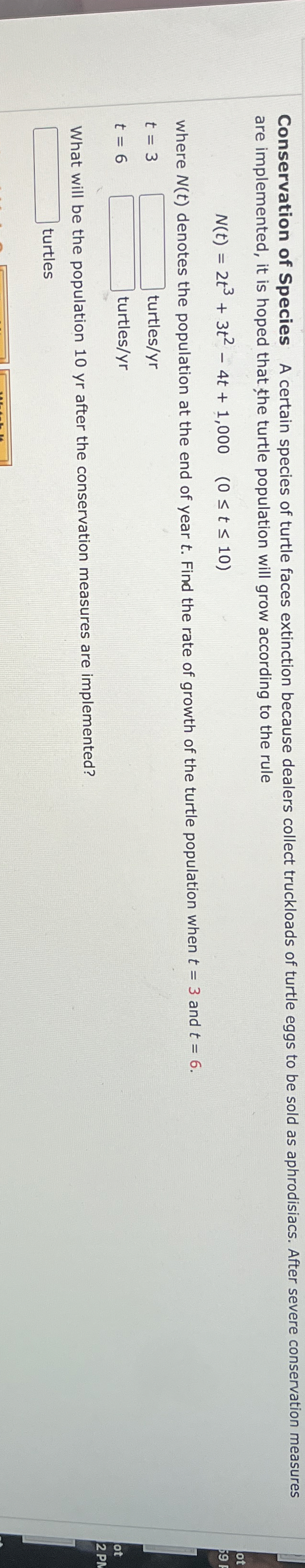 Solved Conservation of Species A certain species of turtle | Chegg.com