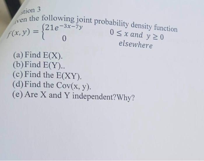 Solved ,tion 3 ven the following joint probability density | Chegg.com
