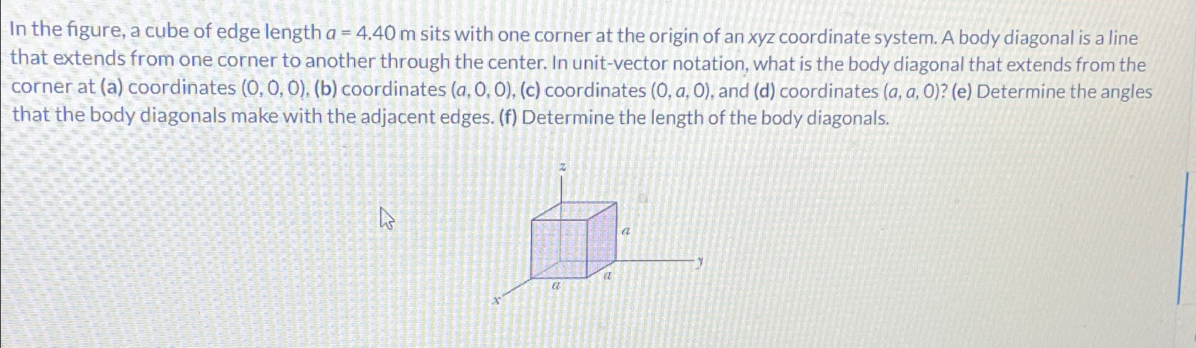 Solved In the figure, a cube of edge length a=4.40m ﻿sits | Chegg.com