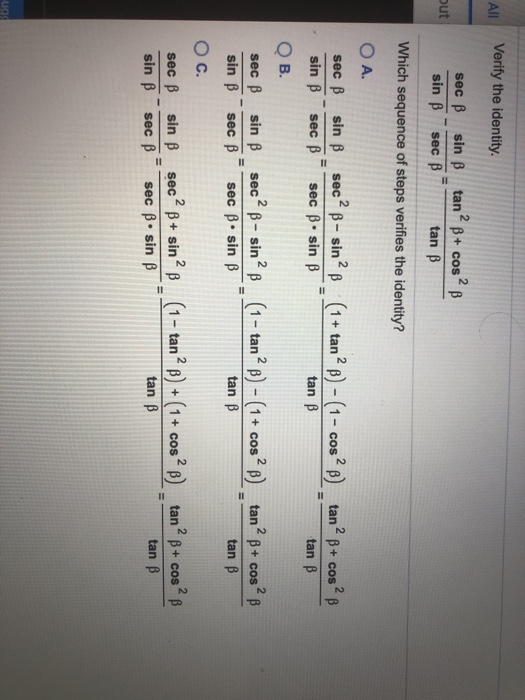 Solved All Verify the identity. sec ß sin B tan sin B sec B | Chegg.com