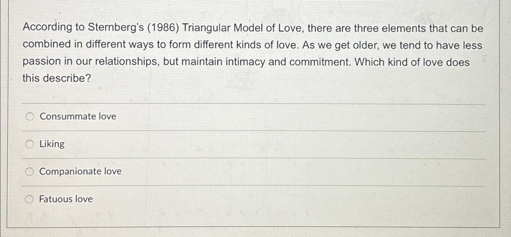 Solved According to Sternberg's (1986) ﻿Triangular Model of | Chegg.com