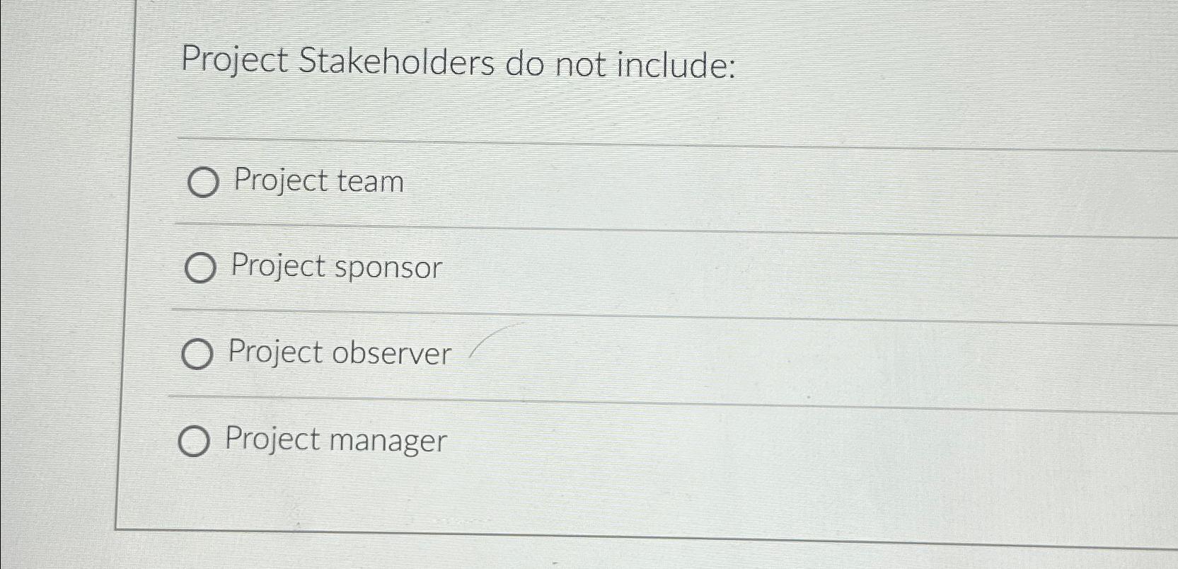 Solved Project Stakeholders do not include:Project | Chegg.com