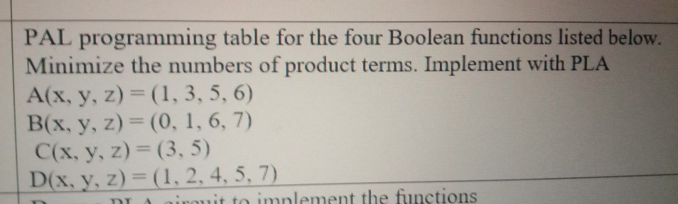 Solved Pal Programming Table For The Four Boolean Functions 