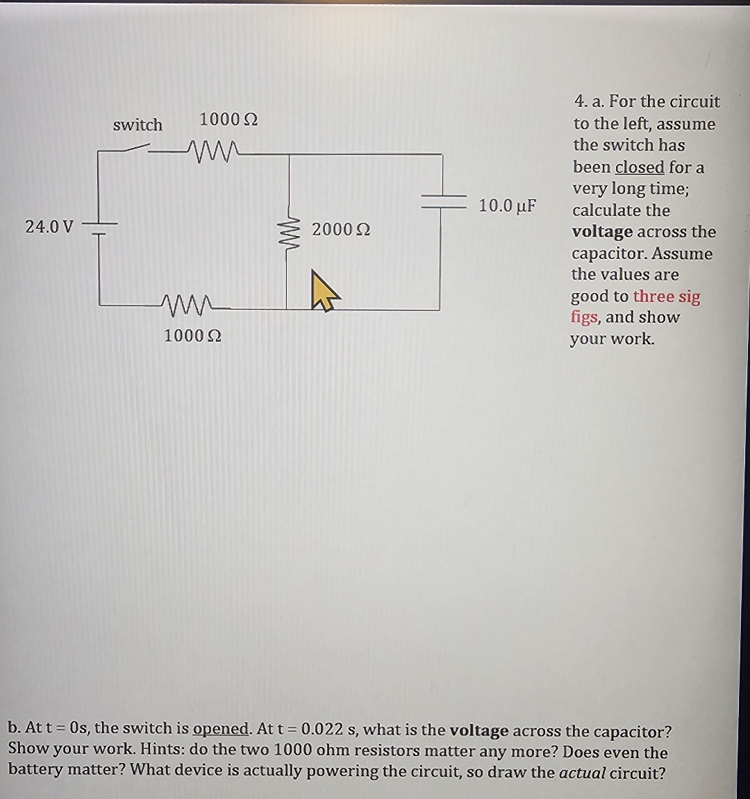 Solved a. ﻿For the circuit to the left, assume the switch | Chegg.com