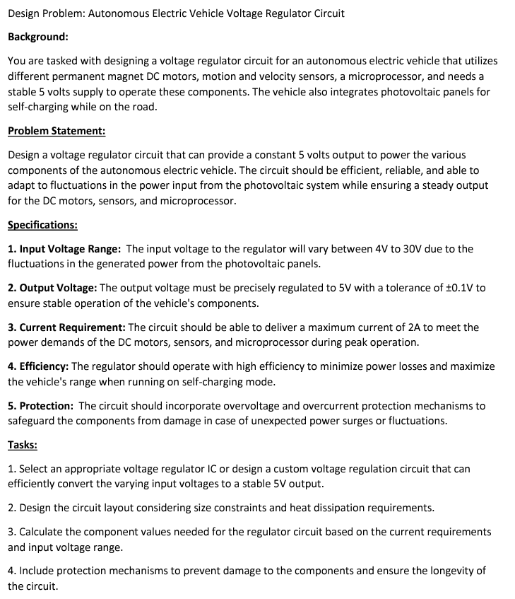 Solved Design Problem: Autonomous Electric Vehicle Voltage | Chegg.com