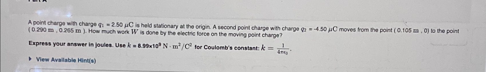 Solved A point charge with charge q1=2.50μC ﻿is held | Chegg.com