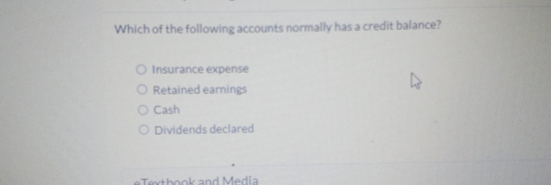 Solved Which of the following accounts normally has a credit | Chegg.com