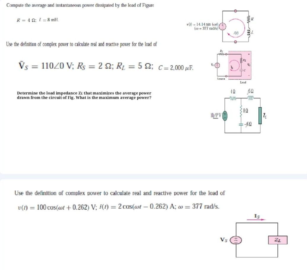 Solved Compute the average and instantaneous power | Chegg.com