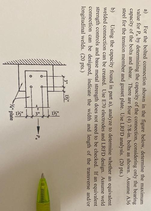 a) For the bolted connection shown in the figure | Chegg.com