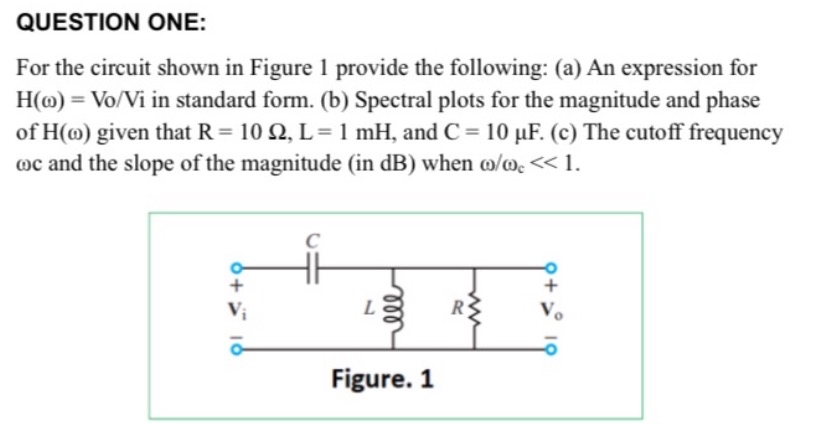 Solved QUESTION ONE:For the circuit shown in Figure 1 | Chegg.com