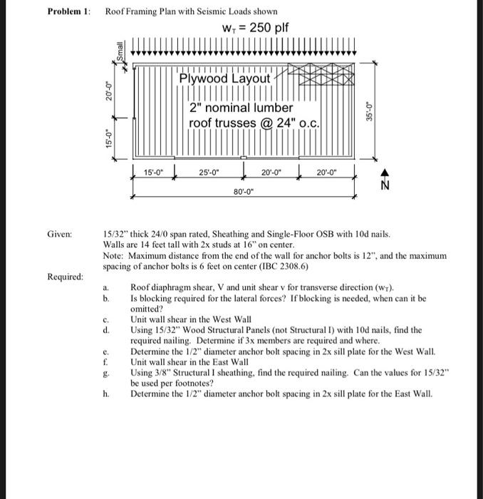 Problem 1: Roof Framing Plan with Seismic Loads shown | Chegg.com