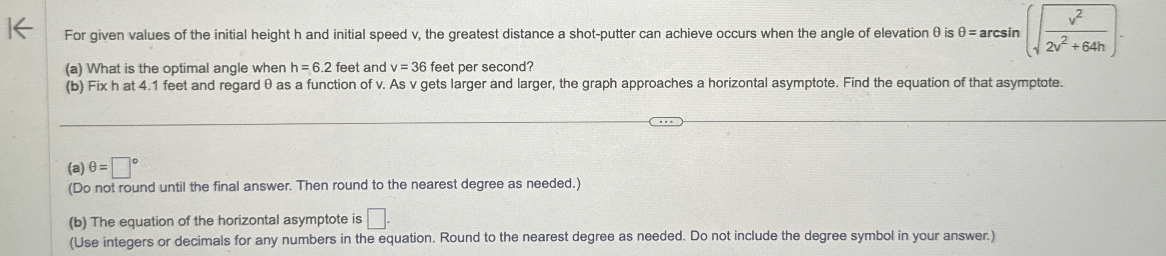 Solved For given values of the initial height h ﻿and initial | Chegg.com