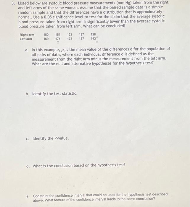 Solved 3. Listed below are systolic blood pressure | Chegg.com
