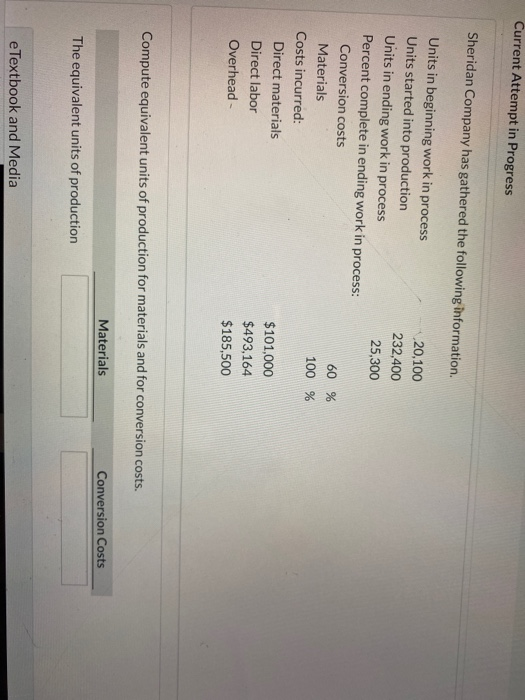 Solved Current Attempt in Progress Sheridan Company has | Chegg.com