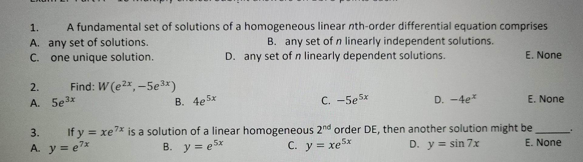 Solved 1. A fundamental set of solutions of a homogeneous | Chegg.com