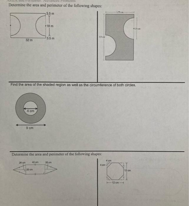 Solved AREA and Perimeter: Advanced Problems Determine the | Chegg.com