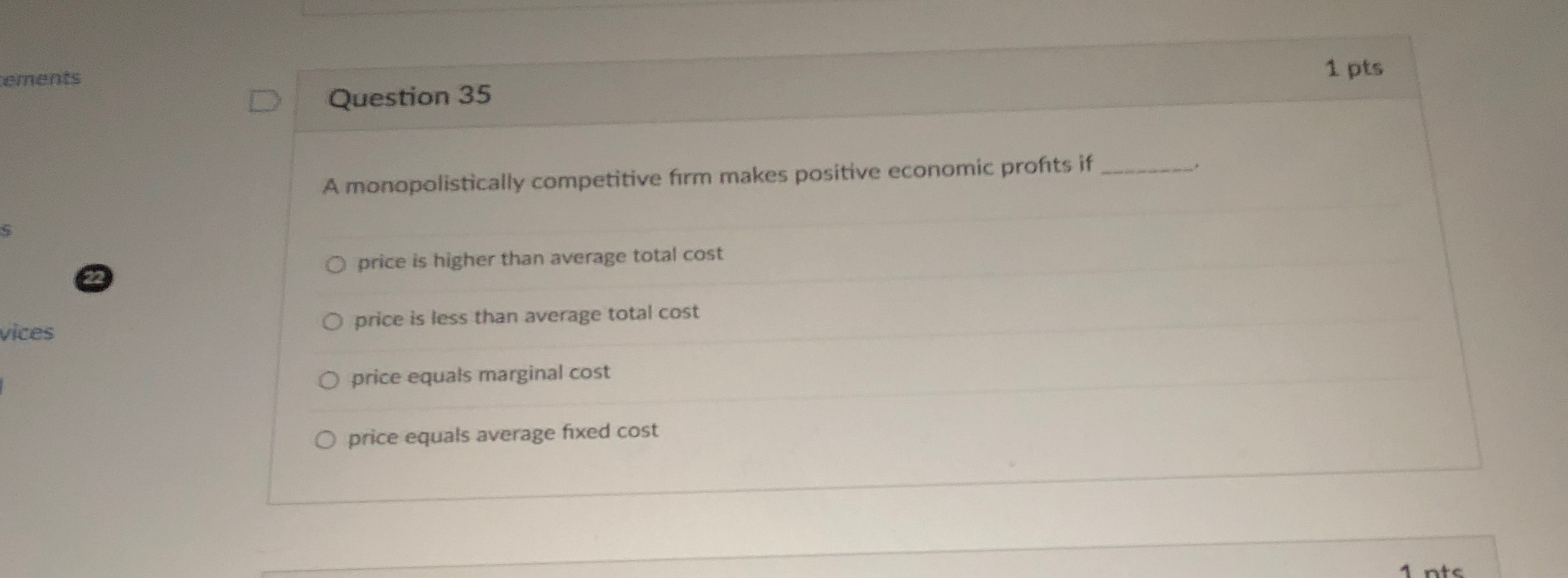 Solved ementsQuestion 351 ﻿ptsA monopolistically competitive | Chegg.com