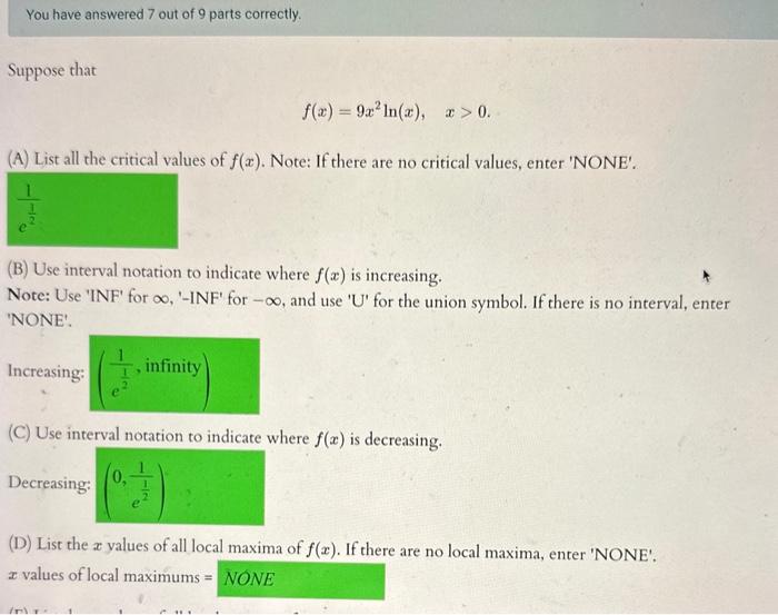 Solved You have answered 7 out of 9 parts correctly. Suppose | Chegg.com