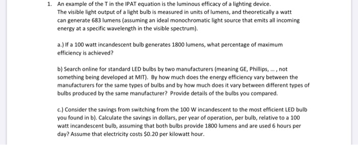 Solved 1. An example of the T in the IPAT equation is the | Chegg.com