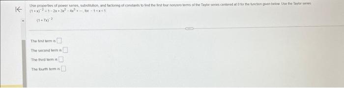 Solved (1+x)−2=1−2x+3x2−4x3+⋯+ for =1=x
