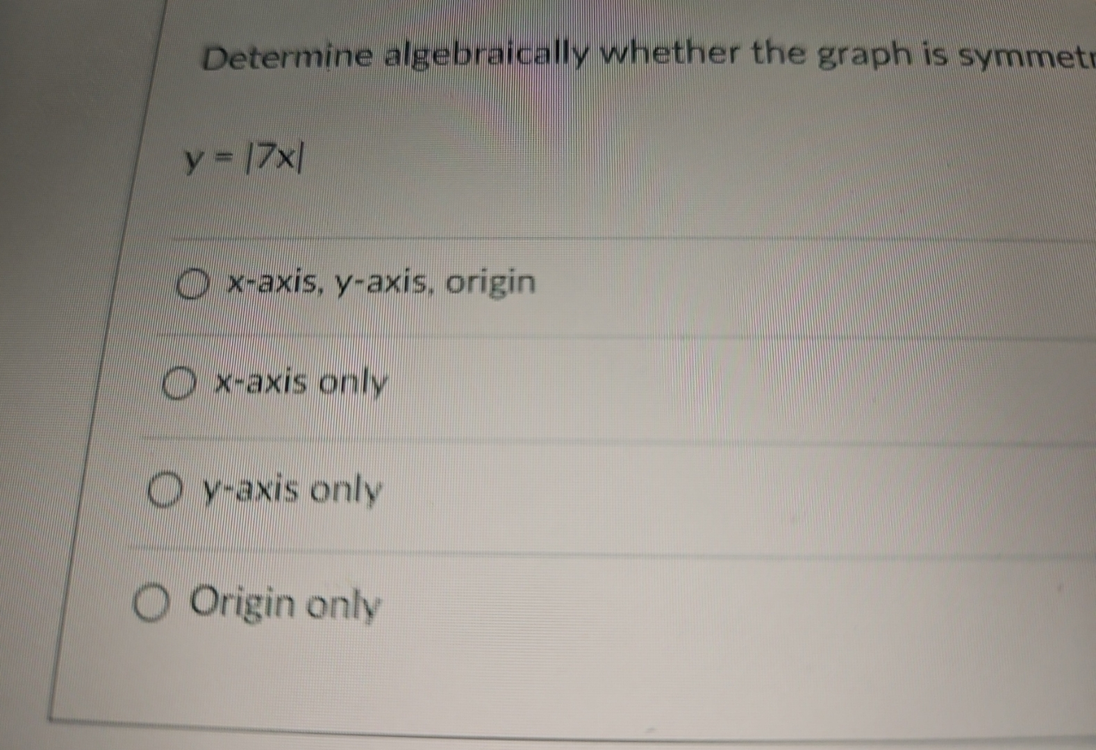 Solved Determine algebraically whether the graph is | Chegg.com