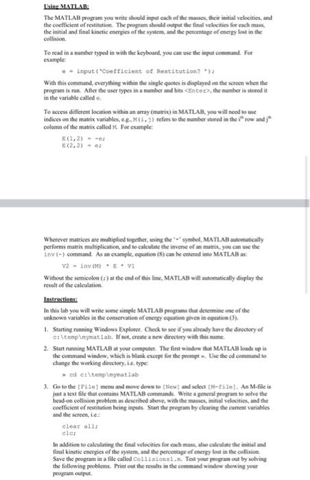 Solved Living Matiab The Matlab Program You Write Should