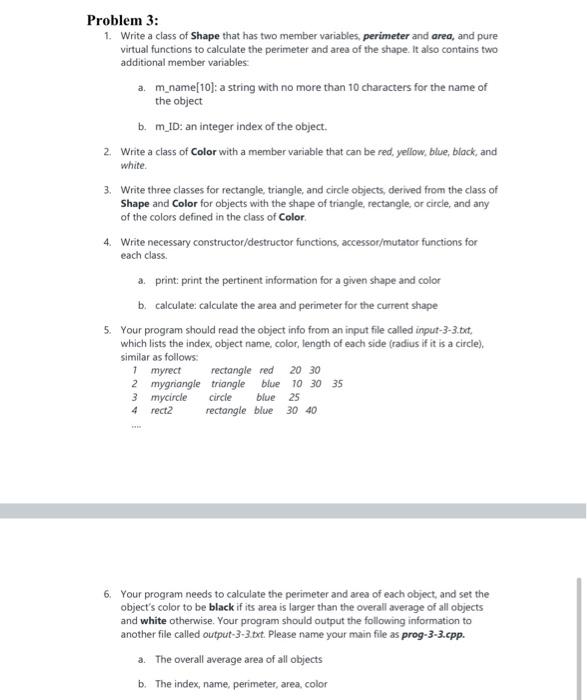 Solved Problem 3: 1. Write a class of Shape that has two | Chegg.com
