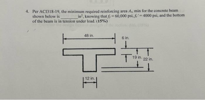 Solved 4. Per ACl318−19, the minimum required reinforcing | Chegg.com